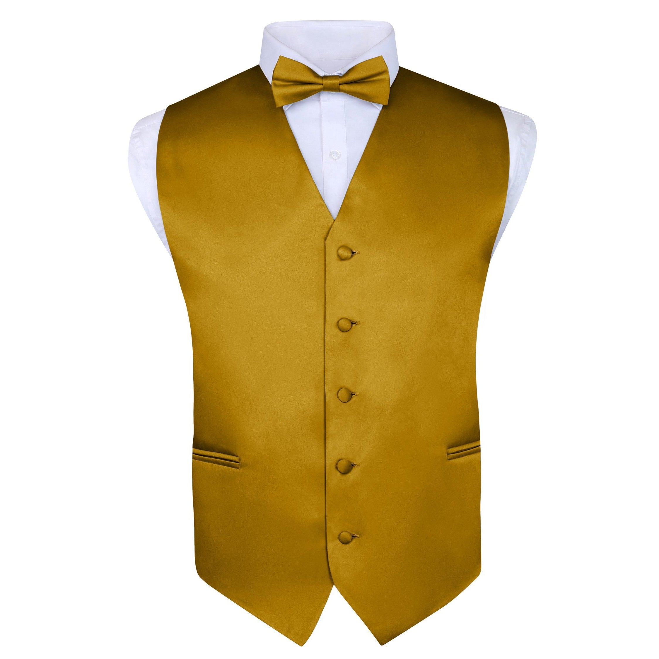 Men's Gold 4 Piece Vest Set, with Bow Tie, Neck Tie & Pocket Hankie ...